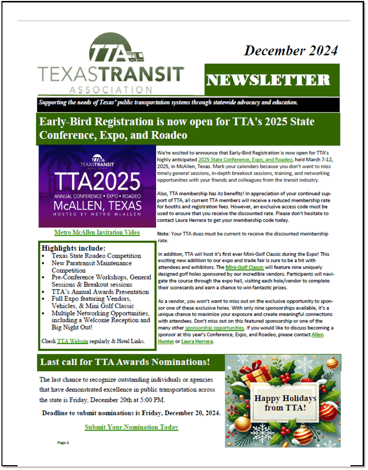 Newsletter - Texas Transit Association